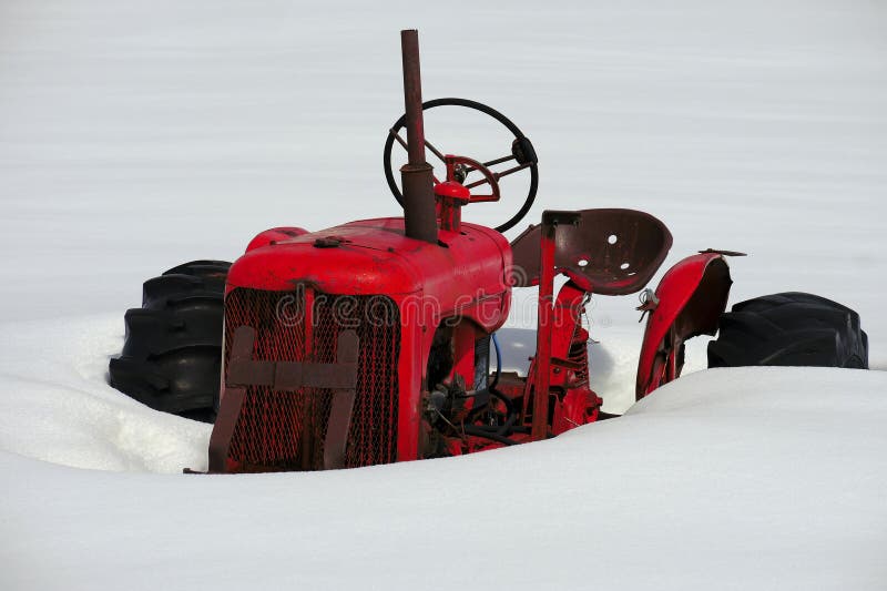 Old Tractor Buried in Deep Snow after Winter Storm Stock Photo - Image ...