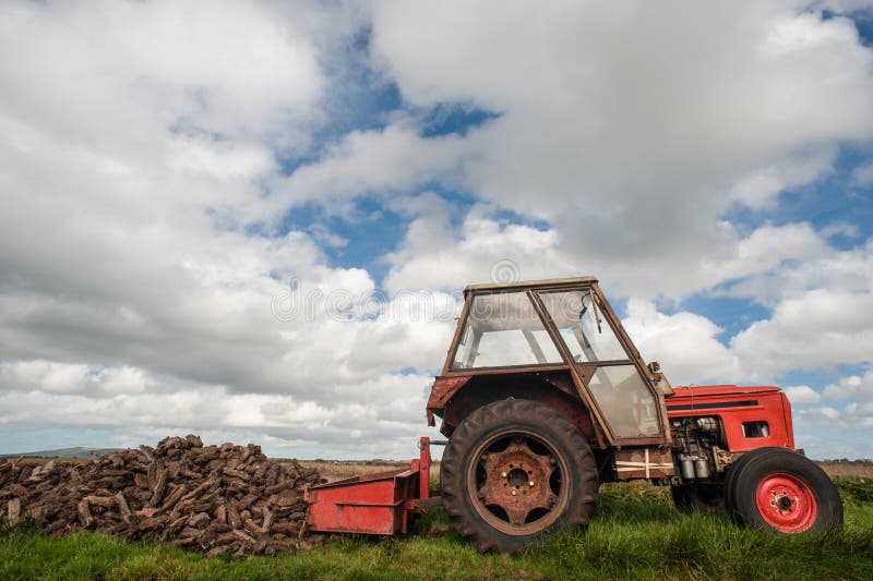 Old Tractor Collecting Bog Peat Stock Photo - Image of country, farm ...