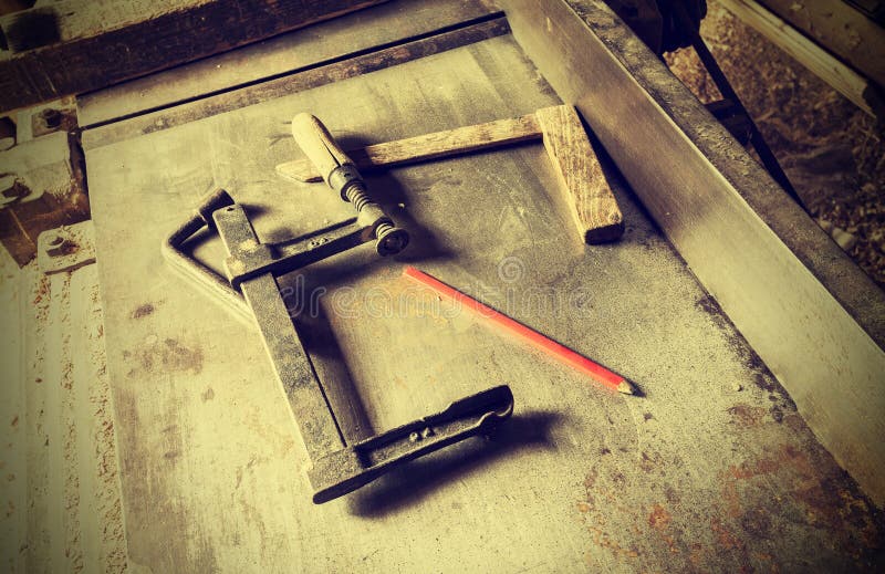 Old Traditional Carpenter S Tools, Retro Vintage Style. Stock Image ...
