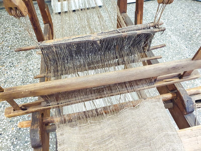 Old Traditional Hand Weaving Loom Machine. Close-up Stock Photo - Image ...