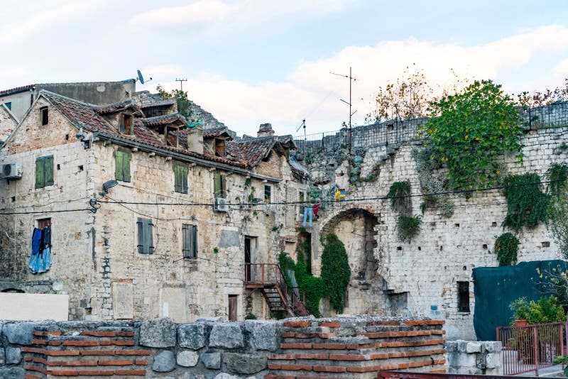 Old Traditional Houses in Downtown Split, Croatia Stock Image - Image ...