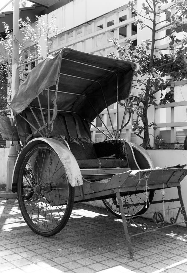 Old Traditional Rickshaw White and Black Picture in Penang Malaysia ...