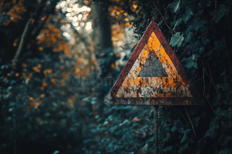 Old Traffic Sign in Overgrown Forest Path Stock Photo - Image of moss ...