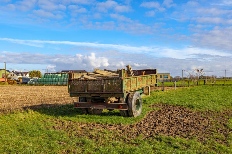 Old Trailer Car with Construction Material on Agricultural Plot Stock ...