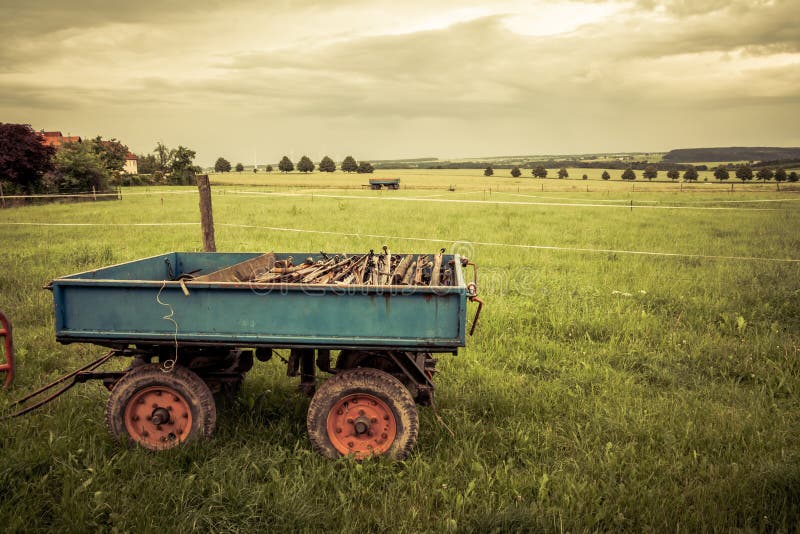 Old trailer on a farm stock photo. Image of farming - 146183228