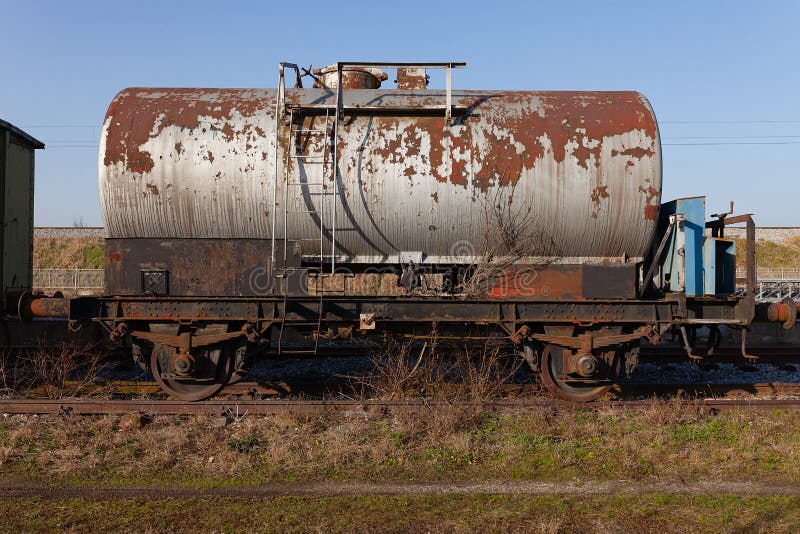 Old Train Cistern Tank Wagon, Rusty and Weathered on Abandoned Train ...