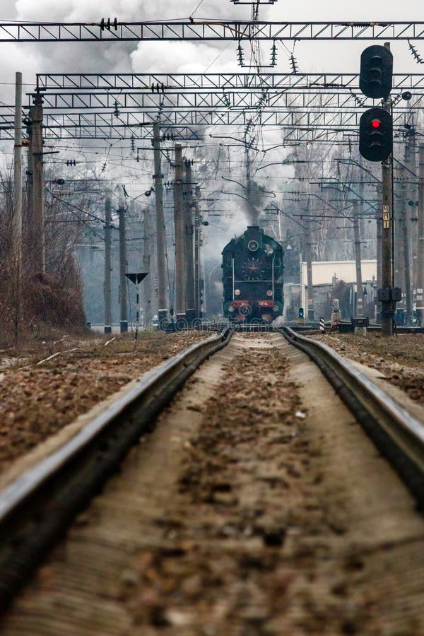 An Old Train is Flying on Rails with Smoke Stock Photo - Image of ...