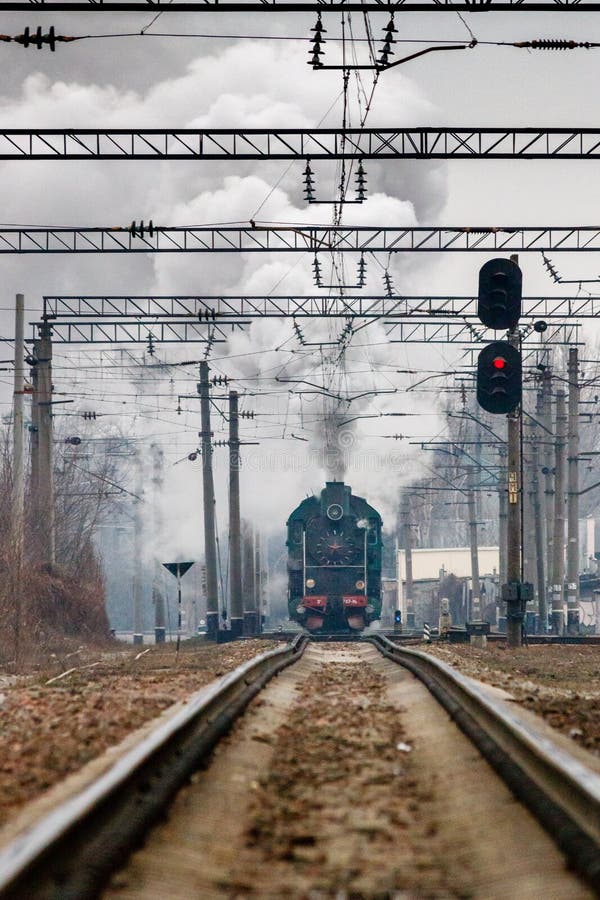 An Old Train is Flying on Rails with Smoke Stock Photo - Image of rail ...