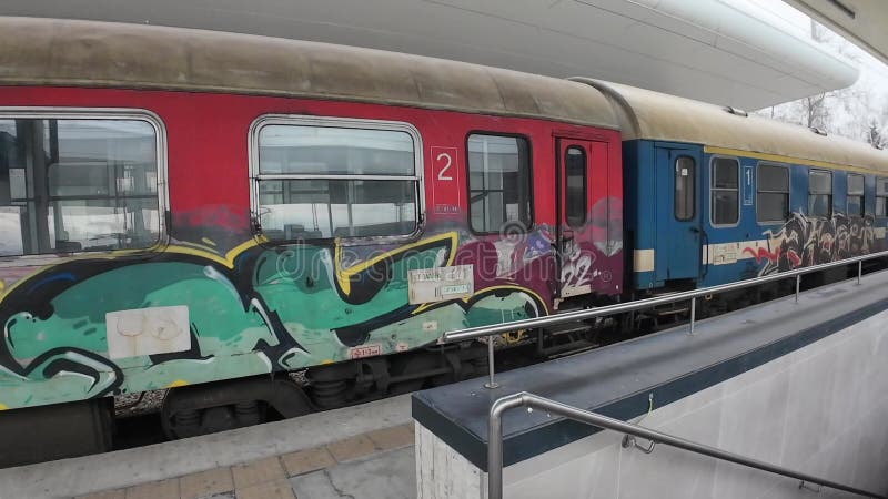 Old Train with Graffiti on it, Stopped at Stara Zagora Station with a ...