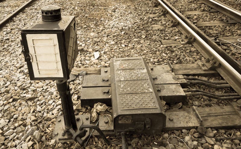 Old Train Light Sign in Aged View Stock Image - Image of pole, dark ...