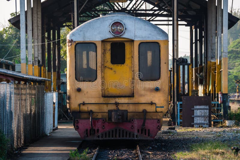Old Train Parking in Old Garage Stock Image - Image of shipping ...