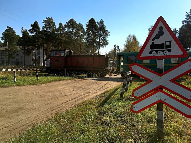 Old Train at Old Railway Crossing Stock Image - Image of freight, green ...