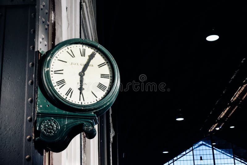 Old Train Station Clock. Green and White Stock Photo - Image of second ...