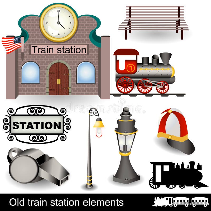 Old train station elements stock vector. Illustration of antique - 25658694