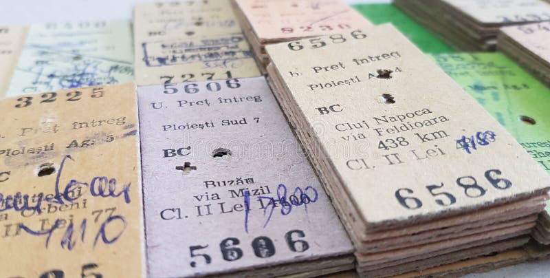 Old Train Tickets Used on Fast and Express Trains from Romania Stock ...