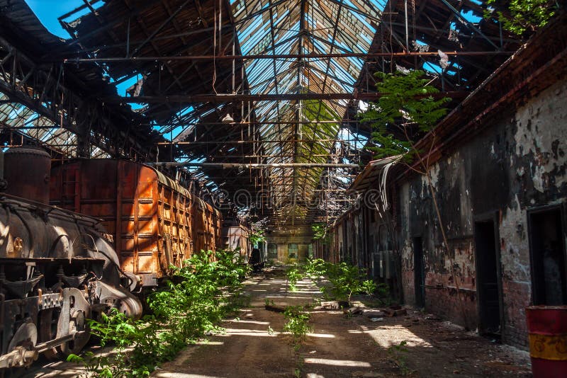 Old Trains At Abandoned Train Depot Stock Photo - Image of factory ...