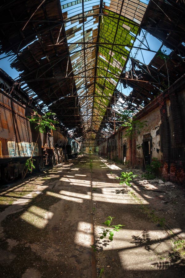 Old Trains at Abandoned Train Depot Stock Image - Image of indoors ...