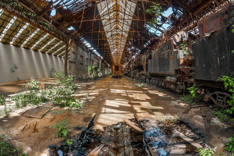 Old Trains at Abandoned Train Depot Stock Image - Image of rail ...