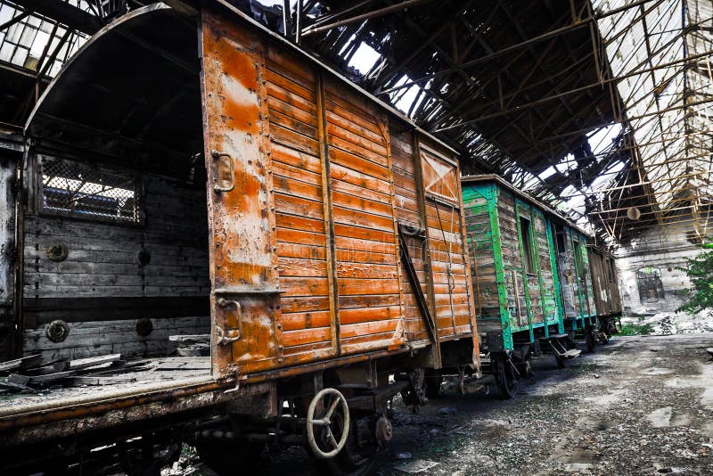 Old Trains at Abandoned Train Depot Stock Photo - Image of factory ...