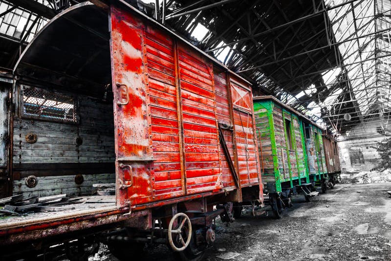 Old Trains at Abandoned Train Depot Stock Photo - Image of iron, cargo ...