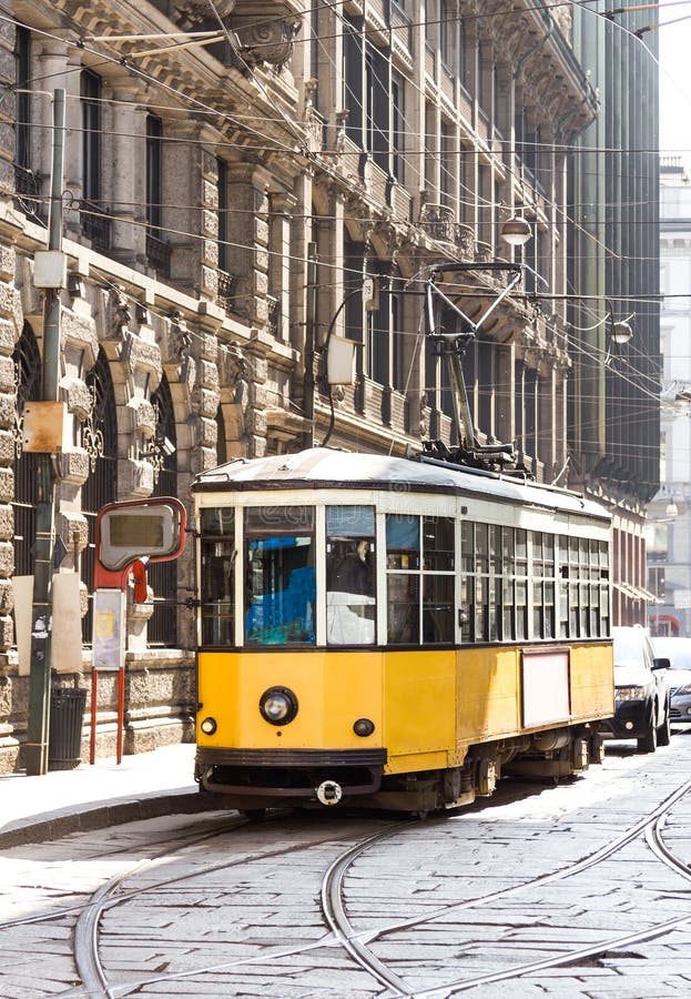 Old tram car in Milan stock image. Image of street, vacation - 71197633