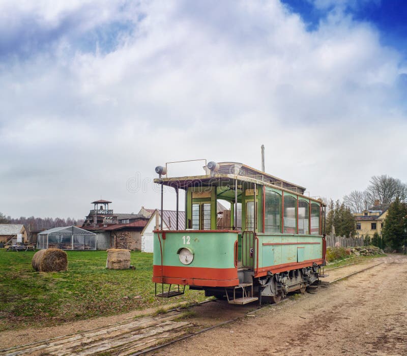 Old tramcar on a railway stock image. Image of europe - 131966701