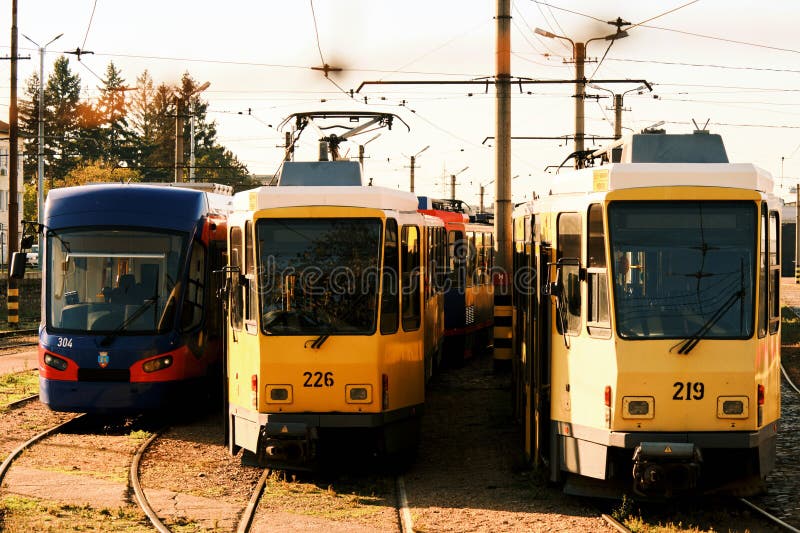 Old trams in depot editorial photo. Image of transport - 341620731