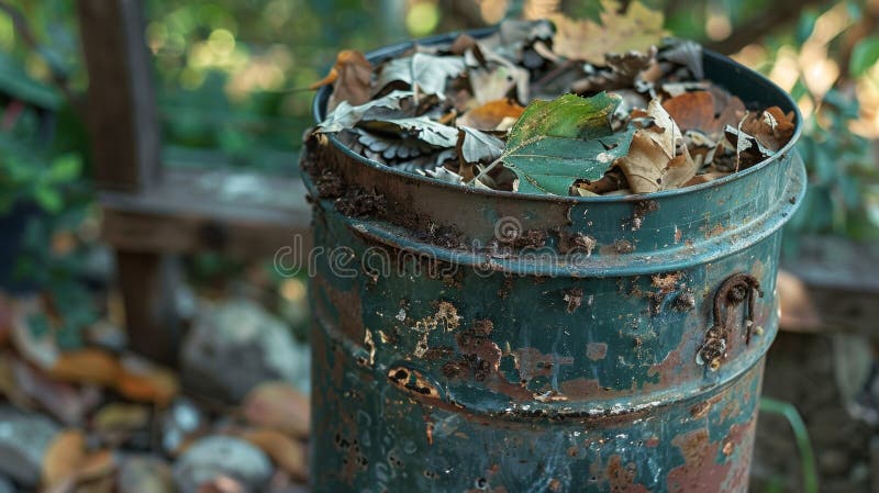 An Old Trash Can Has Been Repurposed into a Compost Bin Now Filled with ...