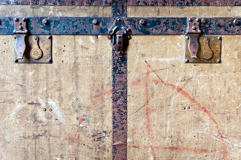 Old travel chest front stock image. Image of lock, aged - 56187781
