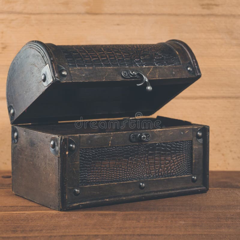 Old Treasure Box on Wooden Background Antique Stock Photo - Image of ...