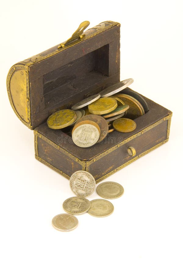Old Treasure Chest with Coins Stock Image - Image of winnings, white ...