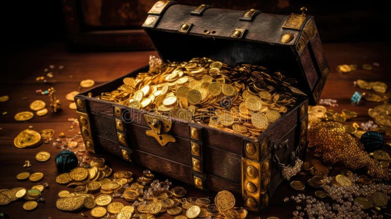 Old Treasure Chest Full of Gold. Generative AI Stock Illustration ...