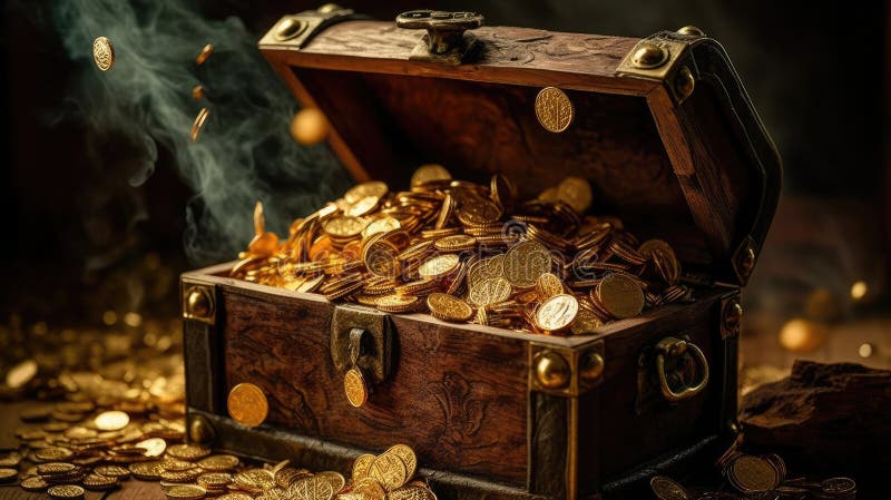 Old Treasure Chest Full of Gold. Generative AI Stock Illustration ...