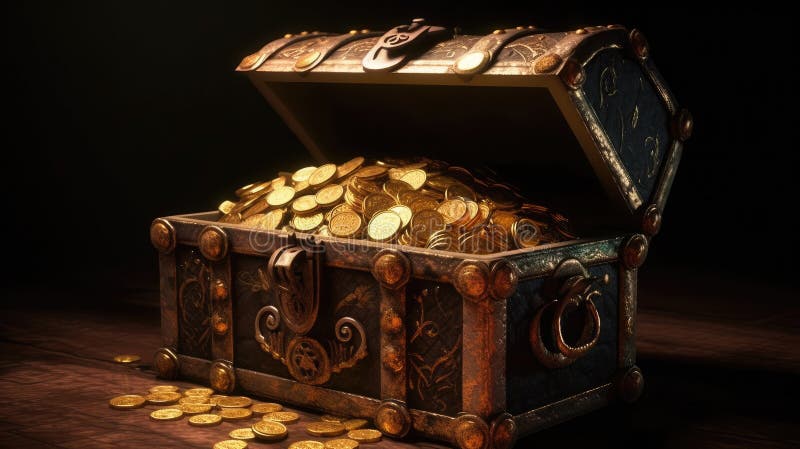 Old Treasure Chest Full of Gold. Generative AI Stock Illustration ...