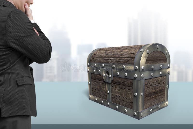 Old Treasure Chest with Man Looking at Stock Image - Image of precious ...