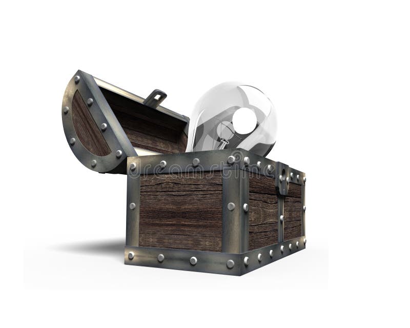 Old Treasure Chest Open with Light Bulb Inside, 3D Rendering Stock ...