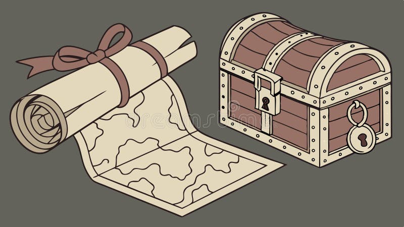 Old Treasure Chest and Rolled Map, Adventure and Discovery Theme ...