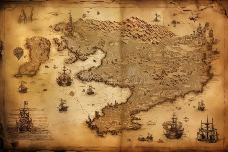 Old treasure map Ai photo stock illustration. Illustration of adventure ...