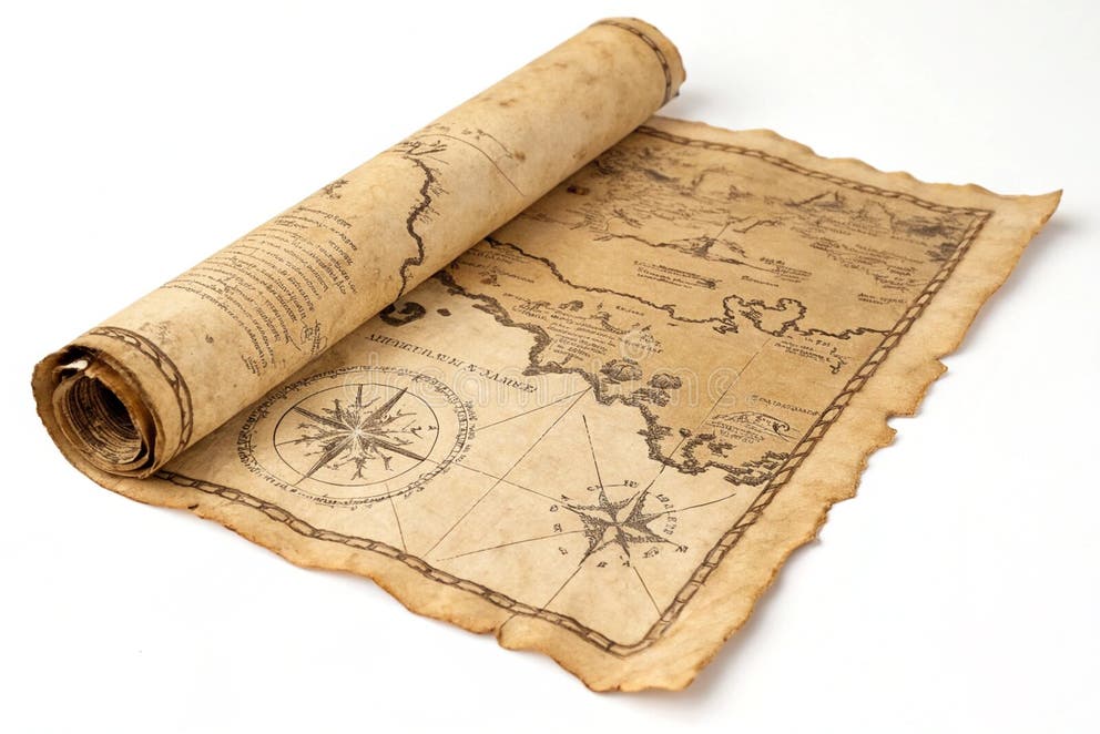 Old Treasure Map Roll Isolated on White Stock Illustration ...