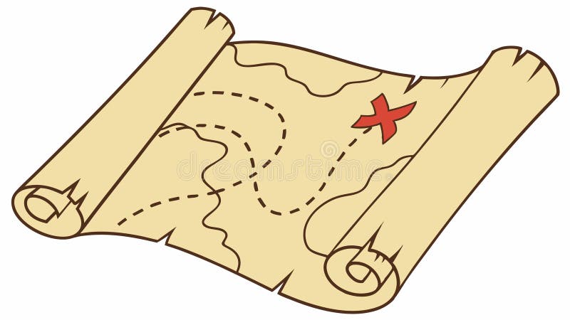 Old Treasure Map Scroll, Adventure and Discovery, Vector Design ...