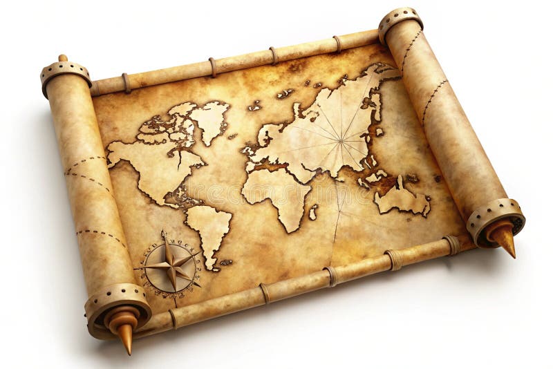 Old Treasure Map Scroll Isolated 3D Illustration Stock Illustration ...