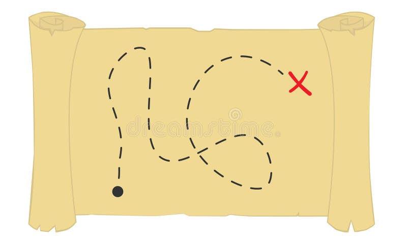 Old Treasure Map Scroll with Red X Marks the Spot Stock Illustration ...