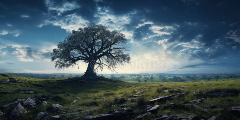 Old tree in field stock illustration. Illustration of tree - 306796399