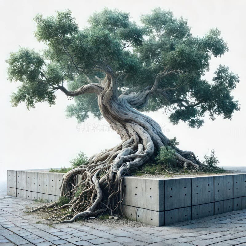 An Old Tree Growing Out of Concrete. Stock Image - Image of hope ...