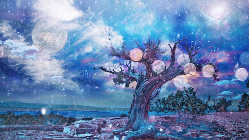 Tree at Night with Moon (Animated Background) Stock Footage - Video of ...