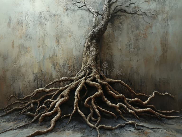 Old Tree with Roots on the Grunge Background. Vector Illustration Stock ...
