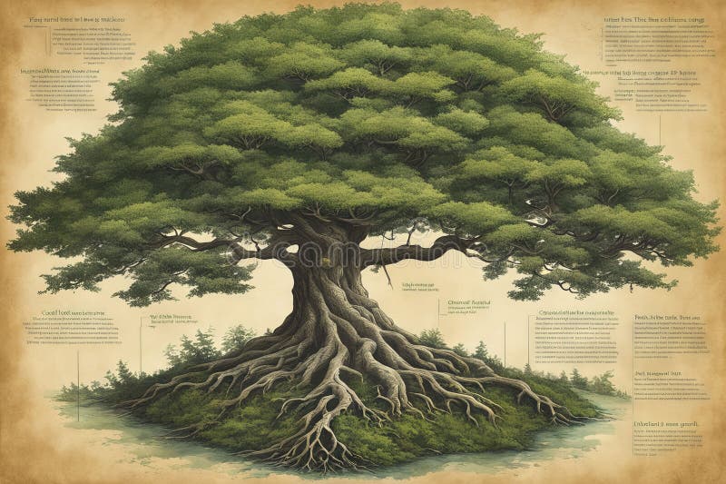 Old tree with roots stock illustration. Illustration of tree - 375273930