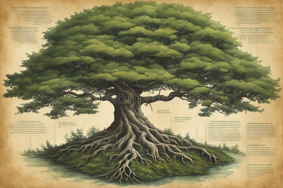 Old tree with roots stock illustration. Illustration of tree - 375273930