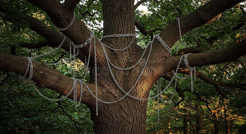Old Tree with a Silver Chain Stock Illustration - Illustration of chain ...