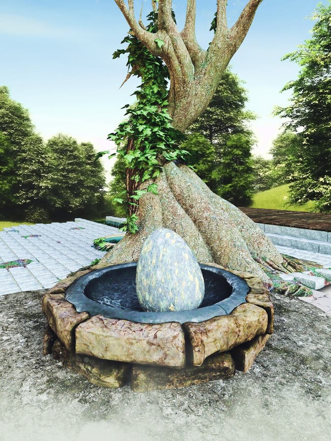 Old Tree with a Small Pool and a Dragon Egg in it Stock Illustration ...